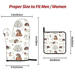 Nature Lovely Hedgehog Lovers Printed Oven Mitts and Pot Holders Set 3pcs,High Heat Resistant for Cooking Baking Grilling