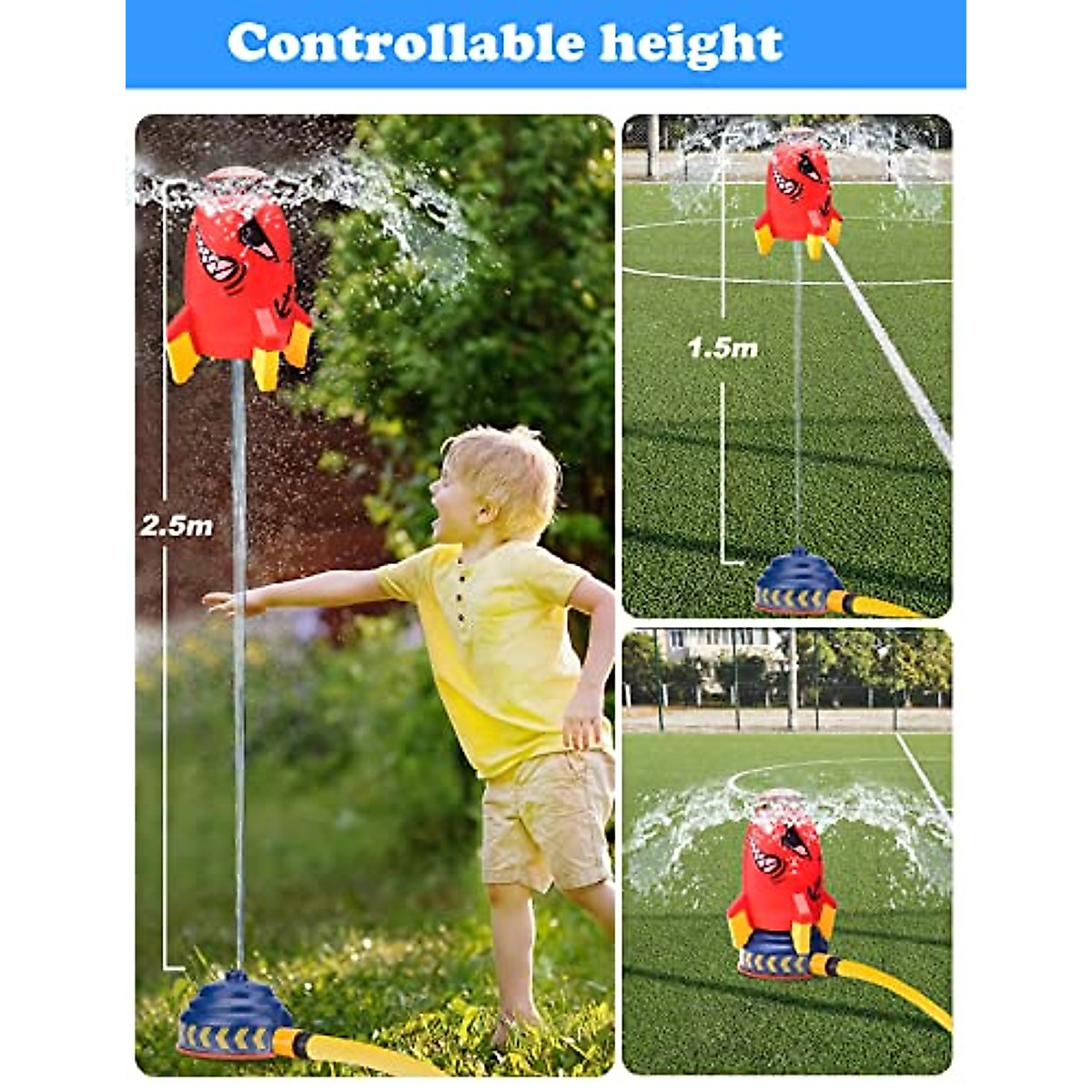 HCFJEH Outdoor Water Sprinkler for Kids and Toddlers - Backyard Red Shake Spinning Water Spray Rocket Toy for Summer Splashing Fun for 3 4 5 6 7 8 Year Old Boys Girls Gift…