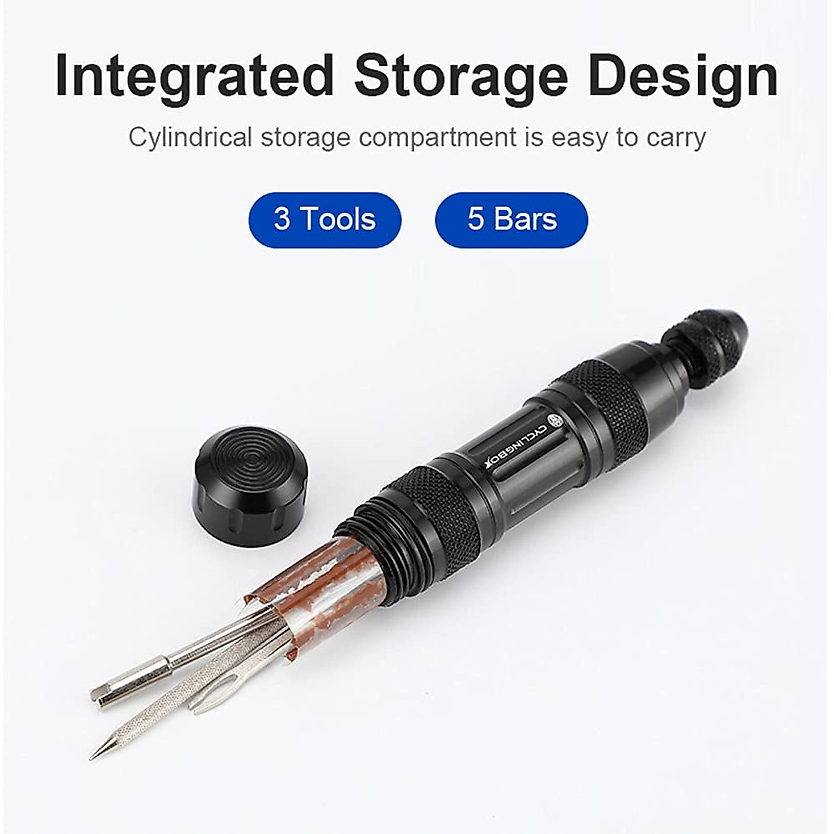 NIUAWASA Tubeless Bike Tire Repair Kit, for MTB and Road Bicycle Tires, Fix a Puncture or Flat, Fast – Tackle Set, Plugger Tool and Plugs, with 5 Rubber Strips and 3 Tire Repair Drills (Silver)