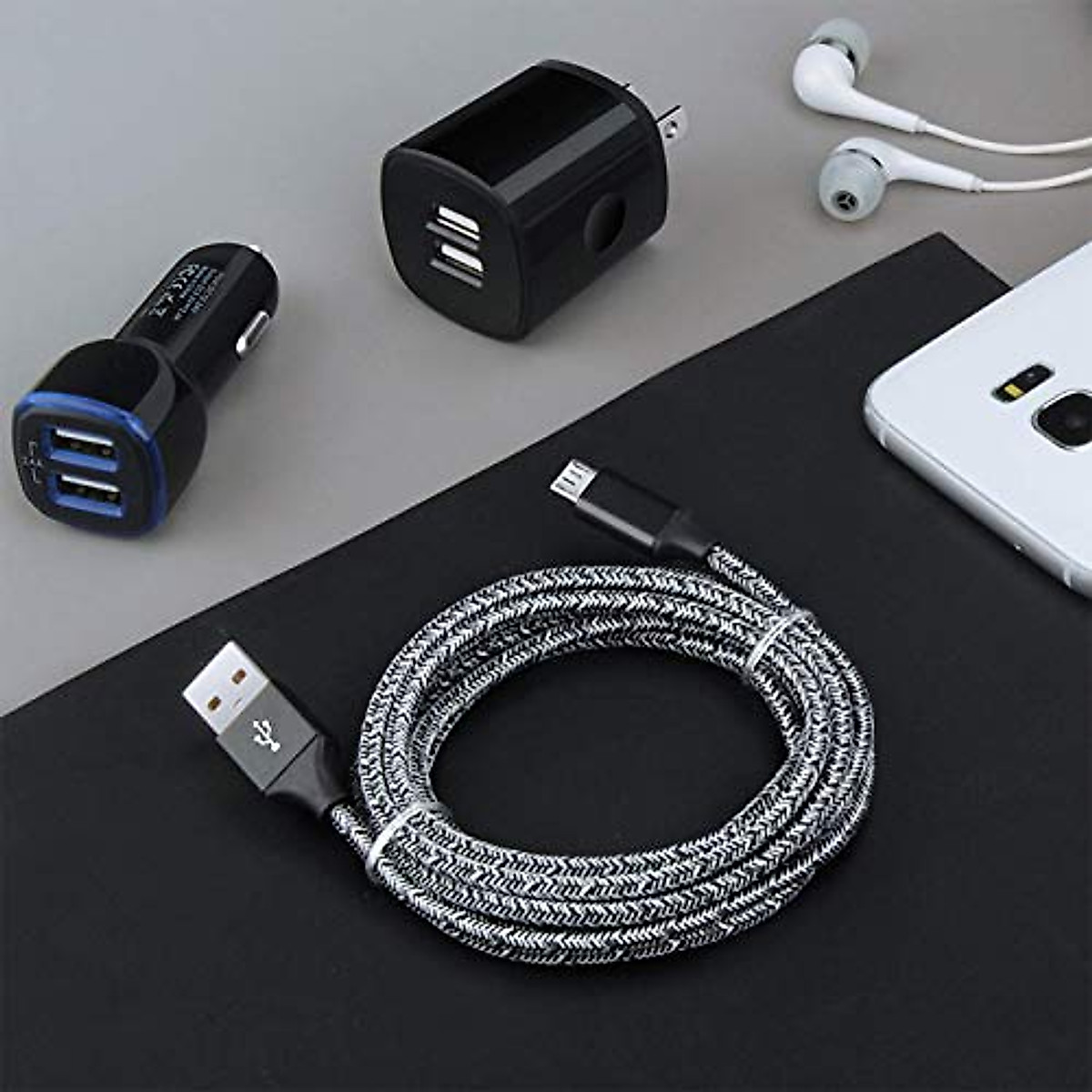 Short Micro USB Cable 2-Pack, 1.6+3FT Phone Charger Power Cords Android Fast Charging Cables Compatible with Samsung Galaxy J7 S6 S7 Edge J3,Note 3 4 5,Tablet S2 S4, LG Stylo 2/3 Plus