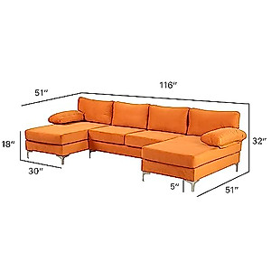 Casa AndreaMilano Modern Large Velvet Fabric U-Shape Sectional Sofa, Double Extra Wide Chaise Lounge Couch