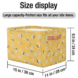 Large Storage Bin Animal Bees Collapsible Storage Basket with Handles,Daisy Flower Laundry Basket Hamper Organizer Foldable Storage Box for Toys Bedroom Kids Room Nursery Dorm Set of 1