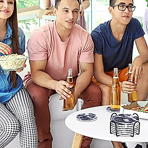 Coasters with Holder, Absorbent Coasters by DSNDVES, Set of 6 Ceramic Coasters, Marble Style Drink Coasters with Cork Base, Bar Coasters, Round Stone Coasters Black Ink Painting