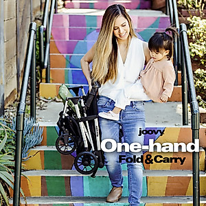 Joovy Kooper Lightweight Baby Stroller Featuring Removable, Swing-Open Tray, Big Wheels, Reclining Seat with Footrest, Extra-Large Retractable Canopy, and Compact Fold (Forged Iron)
