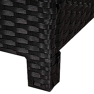 Outsunny 20" Outdoor Ottoman, PE Plastic Rattan Wicker, Fade-Resistant Patio Footrest with Soft Cushion, Steel Frame, Black