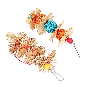 Scicalife 2pcs Parrot Biting Toy Hanging Rattan Ball Bell Parrot Cage Pendant Birds Playing ToyPet Gift