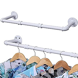 TALITARE Industrial Pipe White Clothing Rack, 29 Inch Wall Mounted Clothes Rack, Heavy Duty Iron Hanging Bar Rod for Retail Display Garment Laundry Storage
