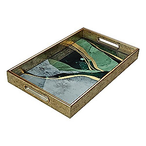 Serving Tray –Coffee Table Tray –Elegant Decorative Tray –PS and Printed Glass Table Tray –Practical and Sturdy Design–Easy to Clean and Washable–Ideal for Coffee,Breakfast,Dessert