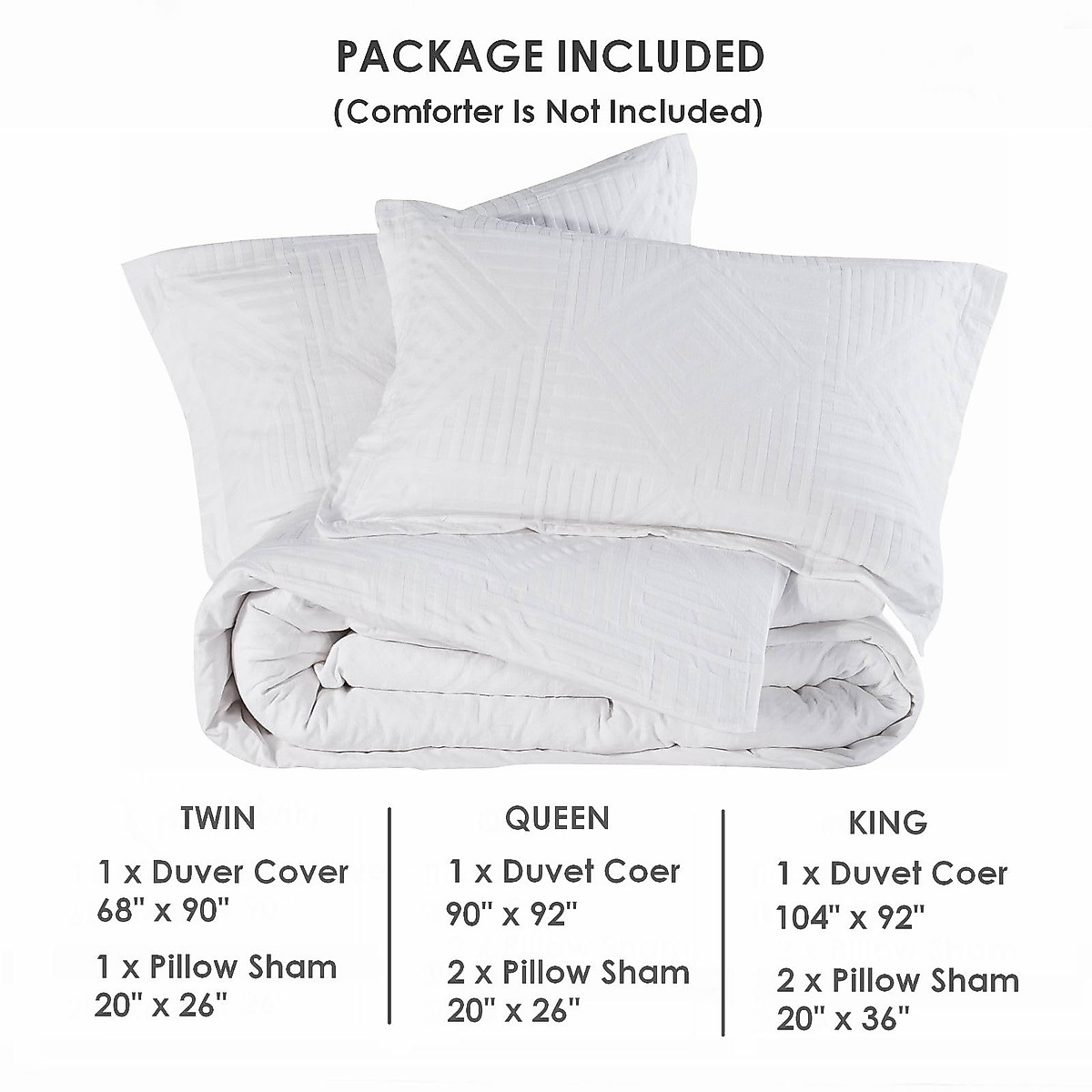 meadow park Matelasse Duvet Cover Set, King Size, 3 Pieces Pack, 100% Cotton, Pre-Washed, Soft & Cozy, Woven Jacquard Textured, Geo Design, White