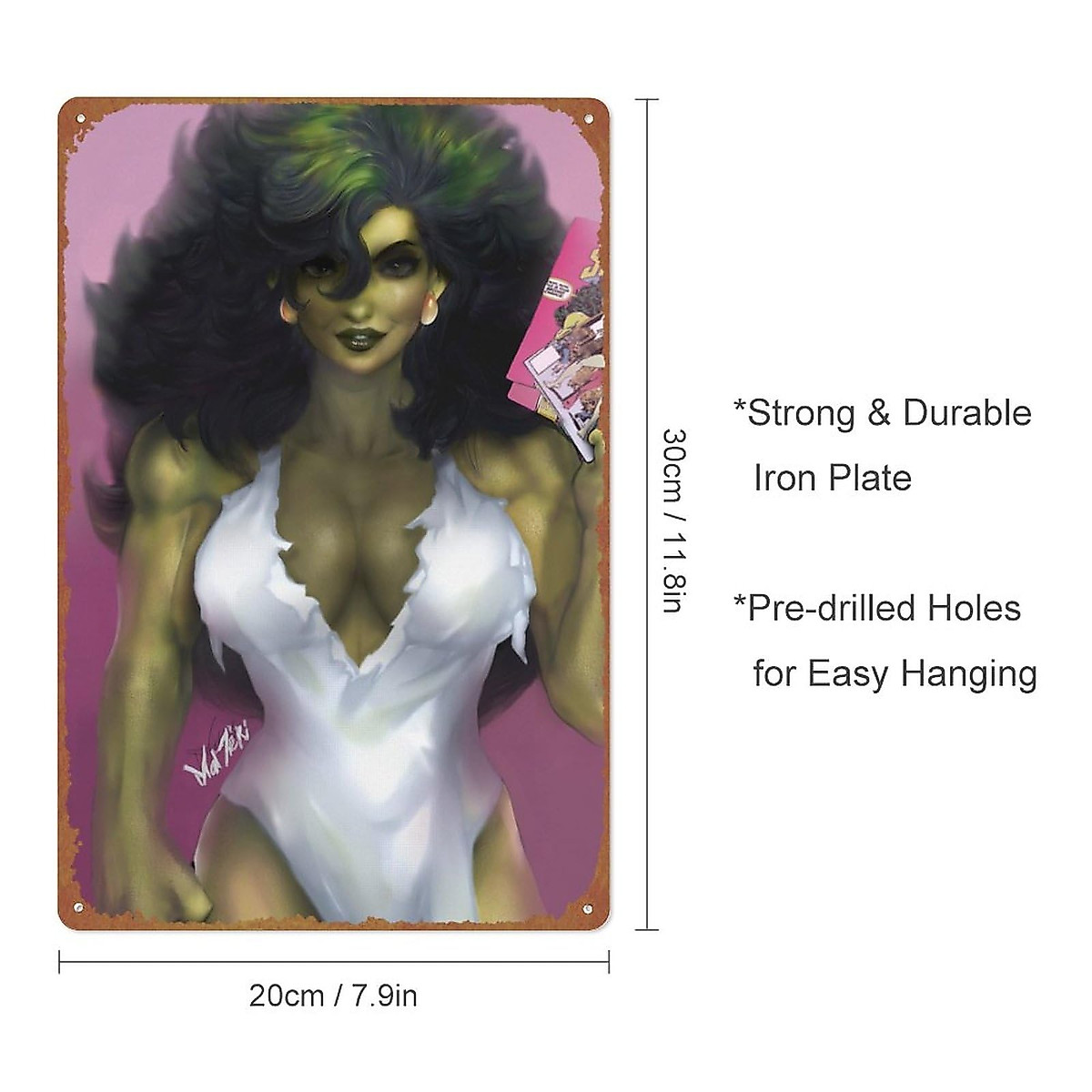 She-Hulk (John Bryne/The Savage She-Hulk inspo) Poster Sign Metal Tin Sign Wall Art Decor - Retro Sign for Home Decor Gifts - 8x12 Inch