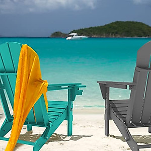 MUCHENGHY Folding Adirondack Chairs, Patio Chairs, Lawn Chairs, Outdoor Chairs, Adirondack Chair Plastic, Fire Pit Chairs, Weather Resistant with Cup Holder for Deck, Backyard, Garden(Lake Blue)