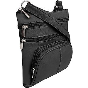 Roma Leathers Genuine X-Large Crossbody Purse, Multi-Pocket, Adjustable Strap, XL, Black