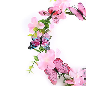 Gmmidea Butterfly Flower Crown for Women Girls Fairy Flower Headband Crown Adjustable Wedding Festival Floral Hair Wreath Pink