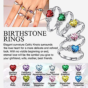 Suplight 925 Sterling Silver March Birthstone Rings Adjustable Aquamarine Celtic Knot Heart Rings for Women