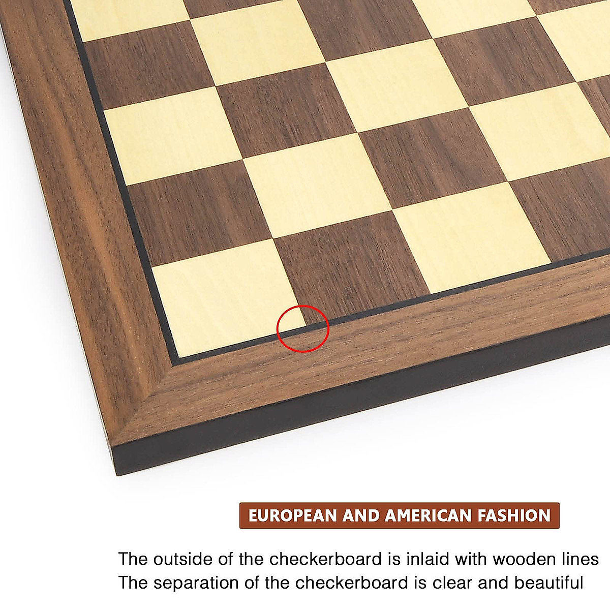 AMEROUS 17 Inches Wooden Chess Board Only, Professional Tournament Chess Board Large with Gift Package - Chess Rules, Beginner Chess Board Game for Kids, Adults