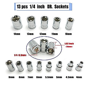 JENLEY Socket Wrench Set Ratchet Sets Mechanic Tools Kit Bit Sockets for Automotive Repair & Household,Metric,1/4-Inch Drive 46-Piece