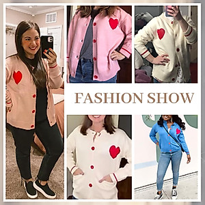 FindThy Women's Cute Cardigan Sweater Kawaii Love Heart Print Y2K Button Knitted Outerwear(0335-Beige-OneSize-LB)