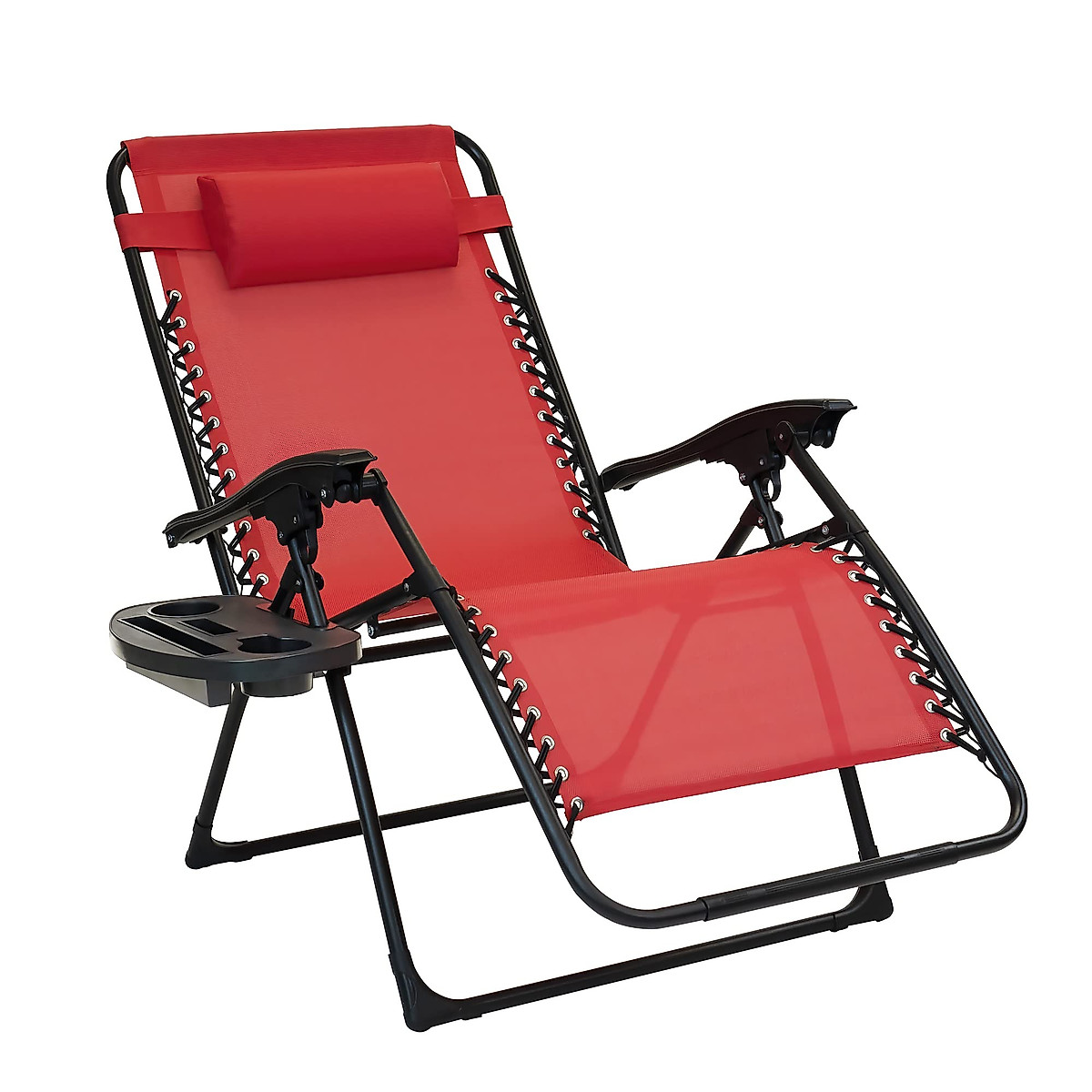 Sun-Ray Oversized Patio Chair with Leg Stabilizers and Big Cupholder, Adjustable Zero Gravity Folding Reclining Outdoor Chair with Pillow, Ruby Red
