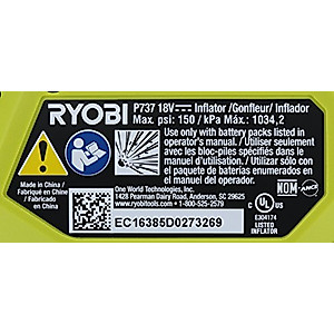 RYOBI P737 18-Volt ONE+ Portable Cordless Power Inflator for Tires (Battery Not Included, Power Tool Only)