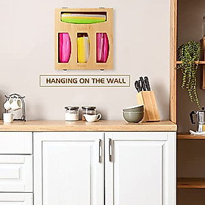 Ziplock Bag Storage Organizer, Bamboo Baggie Organizer for Drawer, Kitchen Food Storage Bag Holder Dispenser, Plastic Sandwich Bag Container Wall Mount Wrap Dispenser for Gallon, Quart, Snack, Candy