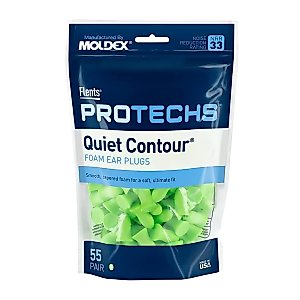 Flents Foam Ear Plugs, 55 Pair for Sleeping, Snoring, Loud Noise, Traveling, Concerts, Construction, & Studying, Contour to Ear, NRR 33, Green, Made in the USA