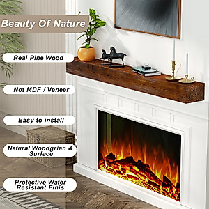 LOVMOR Floating Fireplace Mantel-60in Wood Mantels for Over Fireplace,Wall Mount Fireplace Mantel Shelves,Natural Mantels Over Fireplace | 60" x 8" x 5"-Wood Brown