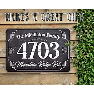 Personalized House Number Sign - Rectangular House Number for Outside, Custom Address Numbers Street Name Yard Plaque Sign, Great Housewarming Gift, Chalkboard Look, Metal Outdoor Signage
