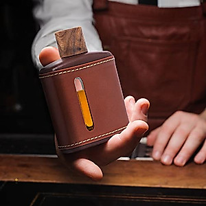 Handmade Genuine Leather Hip Flasks for Liquor for Men, Glass Whiskey Flask with Funnel & Wood Lids Leakproof for Hennessy Liquor & Spirits, Premium Flask Set Gifts Idea for Men Women (Brown, 100ml)