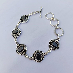 Black Onyx Bracelet, 925 Sterling Silver, Boho Style, Charm Bracelet, Oval Gemstone Silver Bracelets, Mermaids Gifts, Unique Jewelry, Engagement Jewelry, Handmade Bracelet, Wedding Gifts