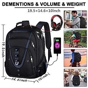 17.3 Laptop Backpack for Men Women, Extra Large Travel laptop Backpack with Rain Cover, TSA Friendly Flight Approved with RFID Anti Theft Pocket and USB Charger Port, Water Resistant School BookBag