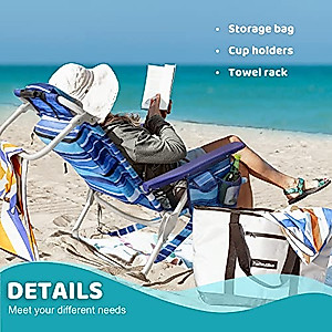 LEMBERI Backpack Beach Chairs for Adults,1/2 Pack Folding Heavy Duty Camping Chair with Large Pockets and Cup Holder,Adjustable high Beach Lounge Chairs with Towel Rack for Outdoor,Travel (1, Blue)