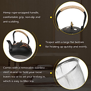 Dyna-Living Cast Iron Teapot Japanese Tea Kettle Set 1200ml/40.6oz Japanese Cast Iron Teapot Set with 4 Tea Cups Japanese Style Tea Pot with Infuser Cast Iron Tea Kettle for Tea Lover