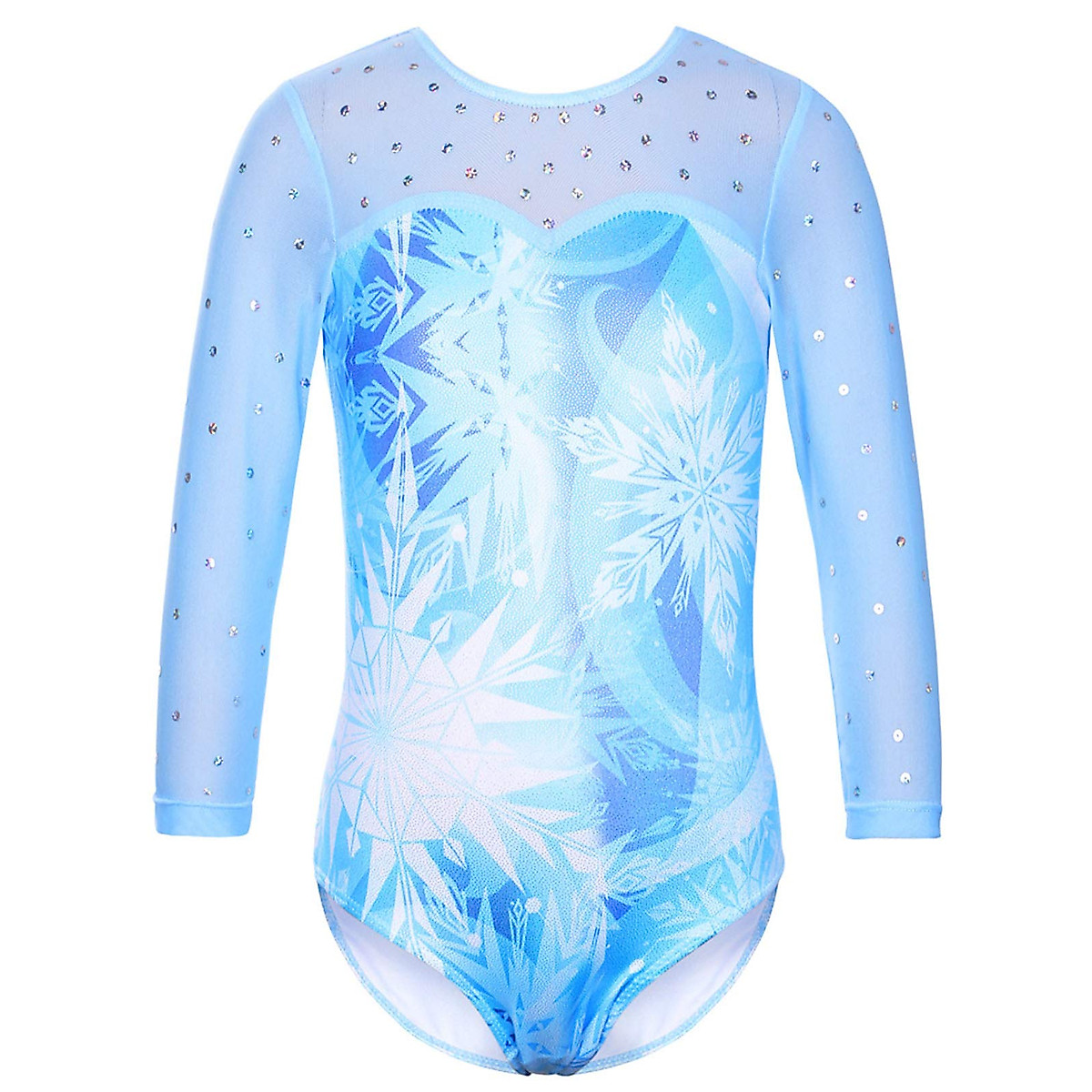 TFJH E Girls Gymnastic Leotards 3/4 Sleeve Mesh Practice Outfits 4-5t SnowflakeBlue 5A