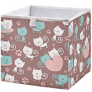 visesunny Closet Baskets Cat in Love Storage Bins Fabric Baskets for Organizing Shelves Foldable Storage Cube Bins for Clothes, Toys, Baby Toiletry, Office Supply