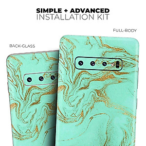 DesignSkinz Mint Marble & Digital Gold Foil V12 Protective Vinyl Decal Wrap Skin Cover Compatible with The Samsung Galaxy S20 (Screen Trim & Back Glass Skin)