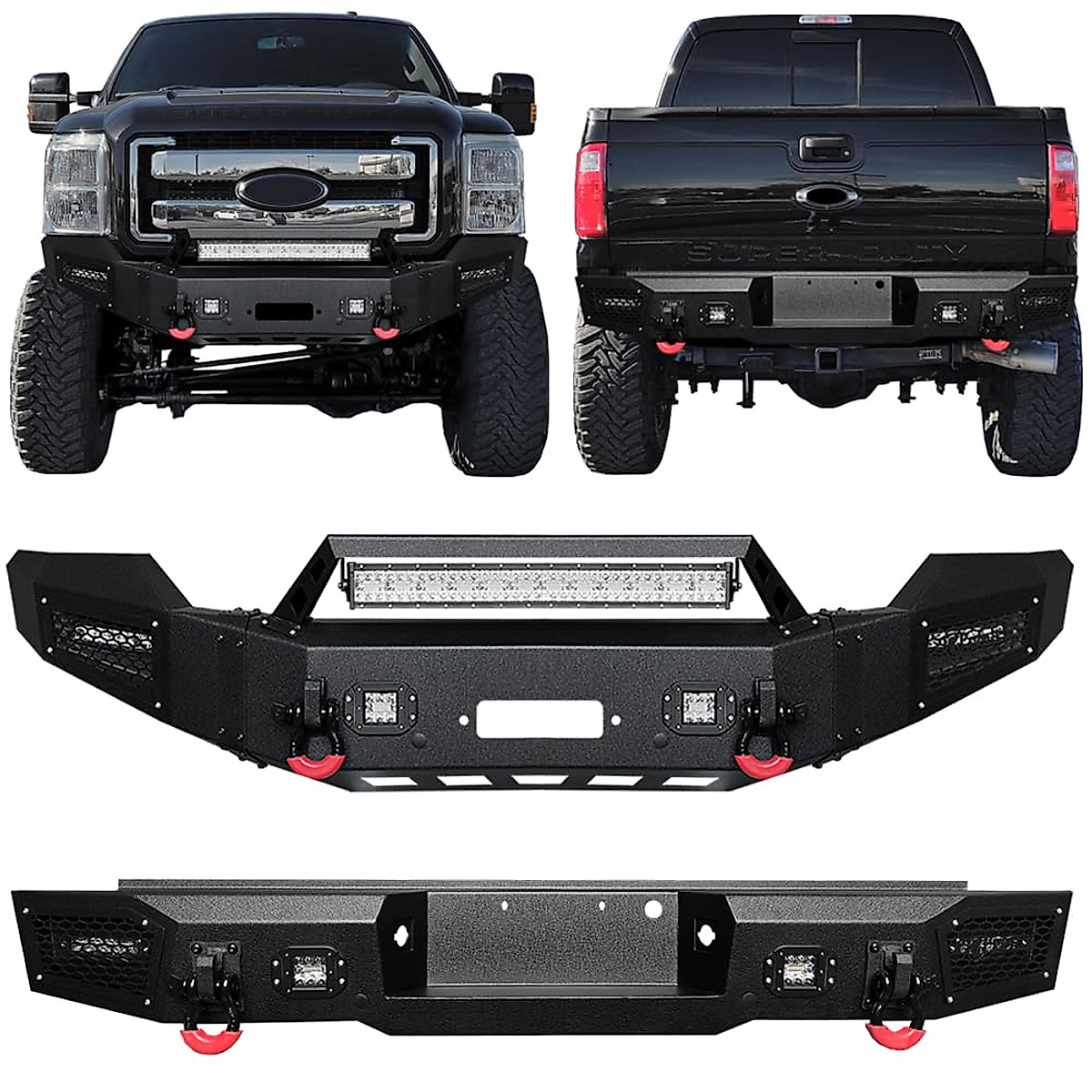 Vijay Front and Rear Bumper Compatible with 2011-2016 Ford F250 F350 F450 Super Duty with Winch Plate and Lights