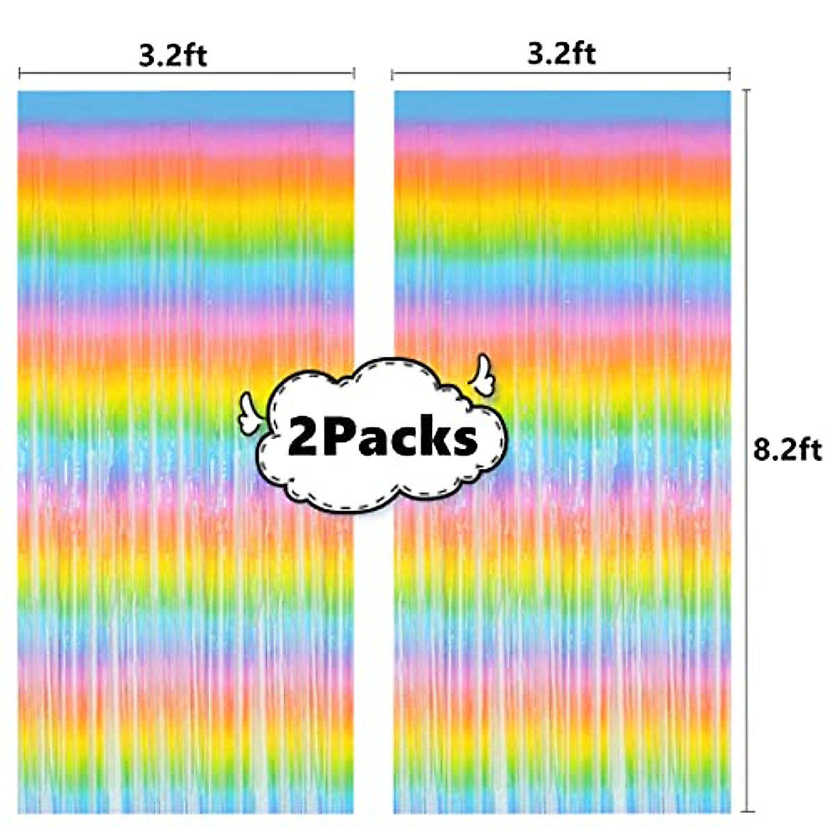 Shiny Rainbow Foil Fringe Curtain - 2pcs 3.2ft x 8.2ft Metallic Tinsel Rainbow Streamers for Photo Booth Backdrop Prop Birthday Wedding Bridal Shower Baby Shower Bachelorette Party Decorations