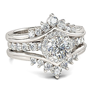 Jeulia Diamond Rings 1.9ct Interchangeable Band Halo Round Cut Sterling Silver Ring for Women Wedding Promise Bridal Set Engagement Anniversary Vintage Crown with Jewelry Gift Box (9)