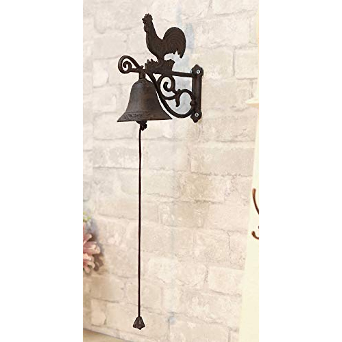 Ebros Gift Cast Iron Rustic Vintage Western Farmhouse Rooster Chicken Door Wall Dinner Yard Bell Outdoor Southwestern Farm Cowboy Cowgirl Accent Bells