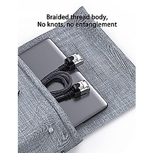 JUXINICE Ultra Thin CAT6a Ethernet Cable 1.5FT Short, Flexible and Light,Ultra Short Crystal Head is Easy to Bend Right Angle, 10Gigabit/Sec Network/High Speed Internet Cable in Nylon Black