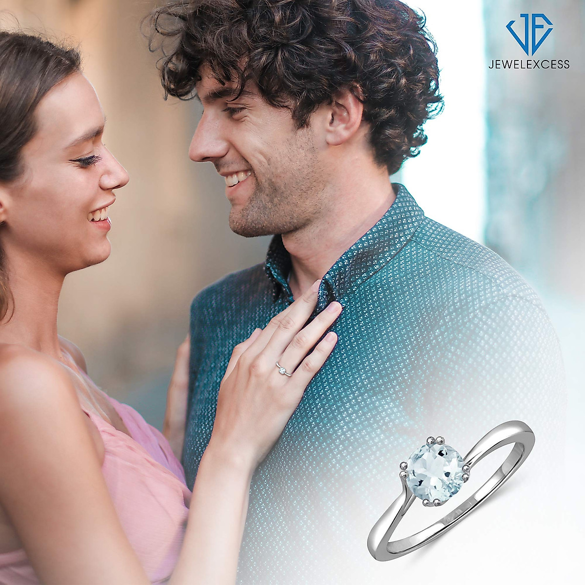 JEWELEXCESS Aquamarine Ring March Birthstone Jewelry – 0.40 Carat Aquamarine Sterling Silver Ring Jewelry– Gemstone Rings with Hypoallergenic Sterling Silver Band