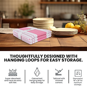 Candy Cottons Stripe Kitchen Towels Decor Mordern Design Centreband Dish Towels Boho Stripe Absorbent Festive Gift Set of 3 Pantry Reusable Kitchen Dish Towel|Easter Spring Decor 18x28 Inch Pink