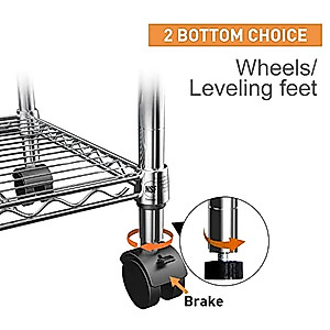 Chrome, 4 LAYER ADJUSTABLE METAL WIRE VERTICAL SHELF, heavy DIY shelf shelf, household kitchen, living room, bathroom, storage room, balcony, study, utility room, garage, with universal wheel shelf