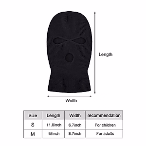 SATINIOR 3 Holes Full Face Cover Outdoor Balaclava Knitted Neck Gaiter Ski Mask for Sports Cycling (Pure Black,Medium)