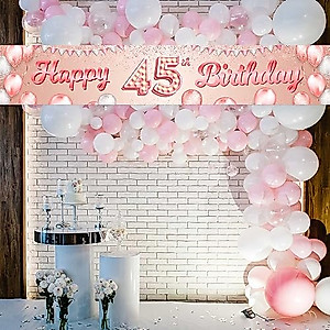 Happy 45th Birthday Rose Gold Banner Backdrop Cheers to 45 Years Old Confetti Balloons Theme Decor for Women 45 Years Old Pink Birthday Party Supplies Bday Decorations Gift Background Favors Glitter