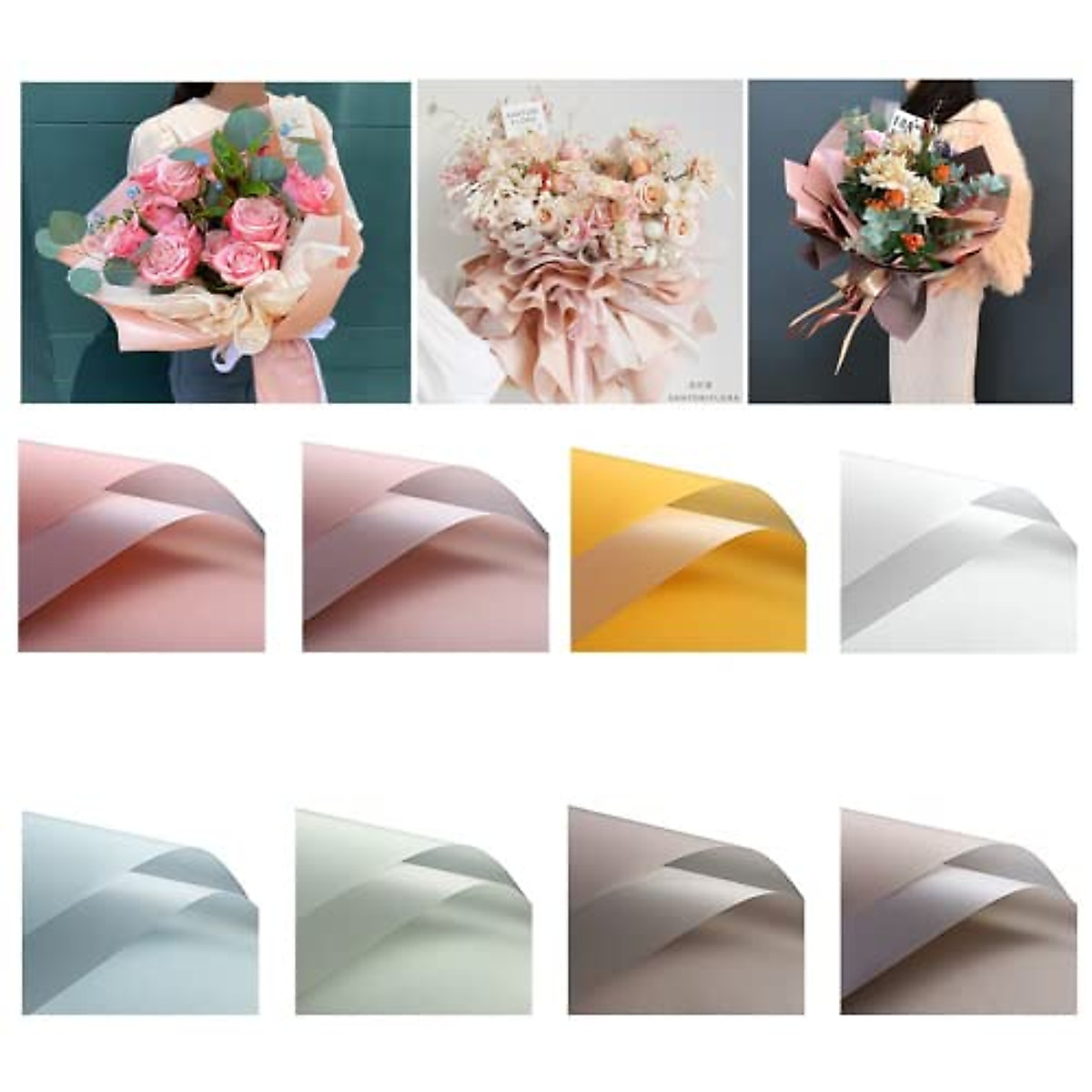 XICHEN 24 Counts /8 Colors Florist Bouquet Supplies,DIY Crafts,Gift Packaging or Gift Box Packaging, pearl and matte two-color Double sided flowers wrapping paper 22.8x22.8Inch