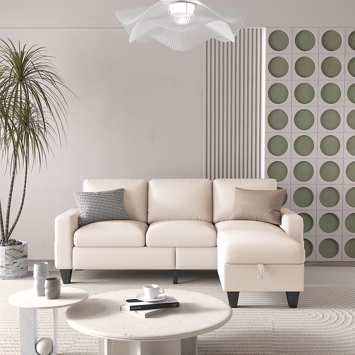 Youmumeub Sectional Sofa, L Shaped Couches for Living Room with Movable Ottoman Small Beige Sofas Modular Furniture Set for Apartment Small Space Loft