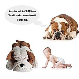 Fuzzy Winter Indoor Animal Dog Slippers for Big Kids Boys Girls, Bulldogs(Big Kid Size 3-5, Brown)