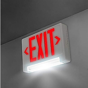 LFI Lights | Compact Combo Red Exit Sign with Emergency Lights | White Housing | All LED | Adjustable Light Bar | Hardwired with Battery Backup | UL Listed | (2 Pack) | COMBOLP-R