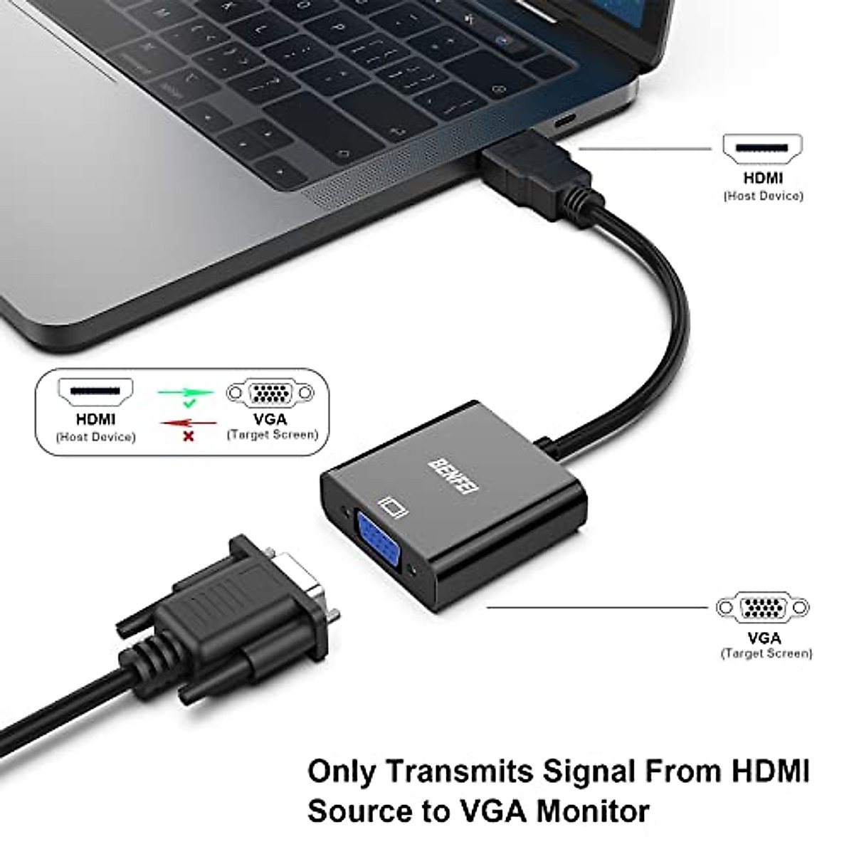 BENFEI HDMI to VGA, Gold-Plated HDMI to VGA Adapter (Male to Female) Compatible for Computer, Desktop, Laptop, PC, Monitor, Projector, HDTV, Chromebook, Raspberry Pi, Roku, Xbox and More - Black
